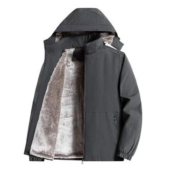 Generic Parka dhiver épaisse et chaude à capuche avec fermeture éclair pour homme, gris foncé, XL