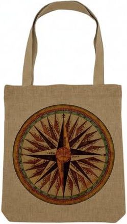 Fabulous Sac Shopping Tote Bag Aspect Lin - Rose des Vents Boussole Ancienne Peinture Outils Navigation Vintage - Sac de Courses Toile Epaisse 360g Beige Natur