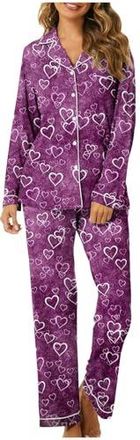 Generic Pyjama Femme Imprim&eacute; Coeur Deux Pi&egrave;ces Manches Longues, Saint-Valentin Soir&eacute;e Tenue de Maison Soyeux Doux Confortable Loose Respirant D&eacute;tente