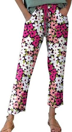 Generic Pantalon L&eacute;ger Femme Fluide Ete en Lin &Eacute;t&eacute; Ceinture &Eacute;lastiqu&eacute;e Femme Taille Haute Poche Automne Lin Imprim&eacute; Pantalons D&eacute;contract&eacute;s Pantalon Travail L&eacute;