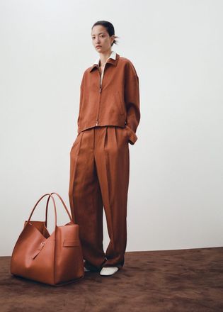 Mango Pantalon m&eacute;lange de lin pinces rouge-orang&eacute; - Femme - 32 - MANGO