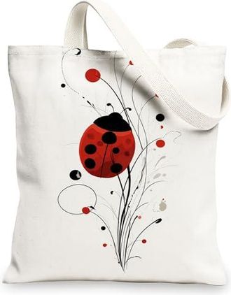 Generic Sac fourre-tout en toile motif coccinelle, sacs dépicerie réutilisables, respectueux de lenvironnement, légers, sacs à bandoulière rouge, 33 x 38 cm