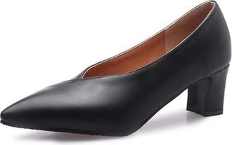 Generic Mocassins Bout Rond pour Femme PU Verni Slip-on pour Usage Quotidien et Loisirs Talon &Eacute;pais 4CM Support de Vo&ucirc;te Plantaire,Noir,45 EU