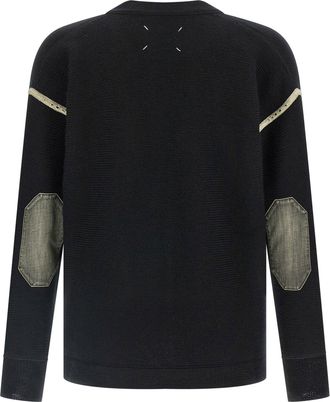 Maison Margiela Virgin Wool with Elbow Patches Cardigan - Black