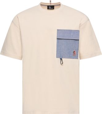Moncler Moncler Cotton Blend T-shirt With Denim Pocket, Men, White, Size: Xxl
