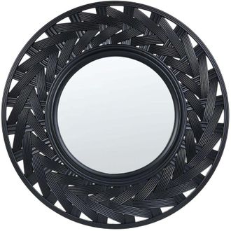 Beliani Beliani - Miroir Mural Rond &agrave; Suspendre Design Moderne Noir Large Cadre Tress&eacute; Tierga
