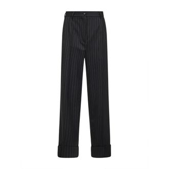 Dolce & Gabbana Femme, Pantalons, Noir, Taille: 38 FR Pantalon de costume en laine bi-stretch &agrave; rayures