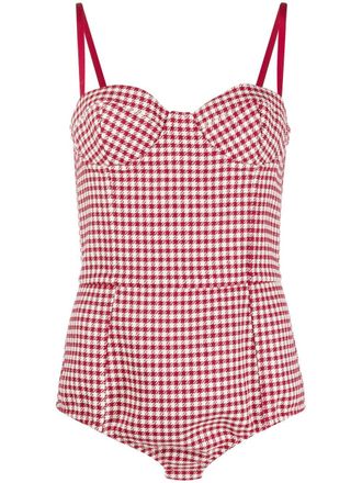 Red Valentino body &agrave; motif pied-de-poule - Rouge