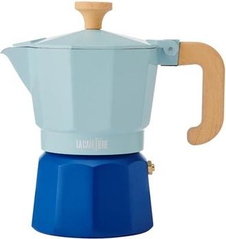 La Cafetière Espressokanne für 3 Tassen, himmelblau, zweifarbig, aus Aluminium, für Gas-, Elektro-, Keramikkochfelder, traditionell italienisch, leicht zu reinigen