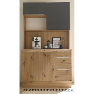 Respekta home24 Singleküche 120 x 211 x 60cm Grau/Grau/Eiche Artisan Dekor ohne Elektrogeräte