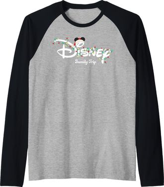 Disney Mickey Christmas Lights Family Trip Script Logo Raglan