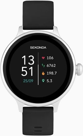 Sekonda Connect - Damenuhr mit AMOLED-Display mit 43 mm Durchmesser und Silikonarmband-Schwarz