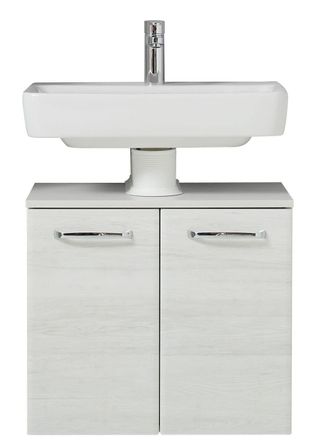 PELIPAL Waschbeckenunterschrank Quickset 936 in Eiche Wei&szlig; quer Nachbildung, 60 cm breit | Waschbeckenschrank ohne Waschbecken mit 2 T&uuml;ren