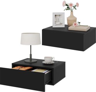 Woltu 2er Set Nachttisch h&auml;ngend,Wandregal mit Schublade, Nachtschrank Wandmontage, 40x30x14 cm,Nachtk&auml;stchen zum Einh&auml;ngen,schwebende Nachtkommode, modern,