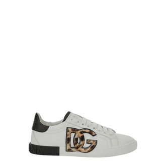 Dolce & Gabbana Wei&szlig;e Sneakers mit Tiermotiv aus Leder - - Shoes - Damen - Wei&szlig; - 36 EU
