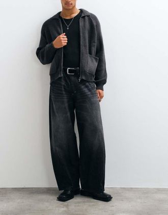 Cheap Monday jean baggy ample ornement&eacute; noir d&eacute;lav&eacute;