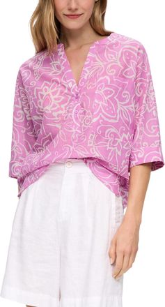 s.Oliver Baumwollbluse mit Fledermausärmeln und floralem All-Over-Print
