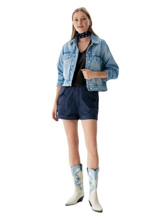 LTB Jeans Damen Freizeit-Top Nomaka aus Baumwollmischung Kurzarm mit Crew Neck - Größe XL in Schwarz