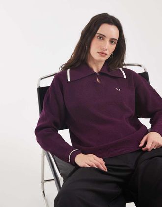 Fred Perry Strickhemd mit kontrastierendem breitem Kragen in Pflaume-Lila