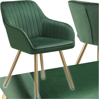 TecTake Tectake - Chaise marilyn en velours matelass&eacute; de salle &agrave; manger aspect vert/or