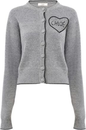 Chlo&eacute; Femme, Pulls, Gris, Taille: 38 FR Fitted Logo Cardigan