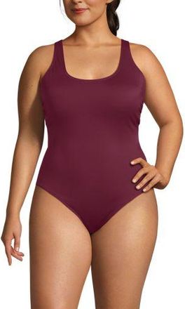 Lands End Komfort-Badeanzug mit gekreuzten Trägern, hohes Bein,, Damen, Größe:50 plus, Rot, Nylon-Mischung, by Lands End