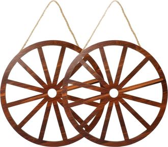 BESPORTBLE Garneck 2 Stück Holz Wagenrad 50cm - Vintage Deko Für Garten - Hausbar Und Garage - Alte Western Wanddekoration - Rustikale Bauernhaus Wandkunst Perfe
