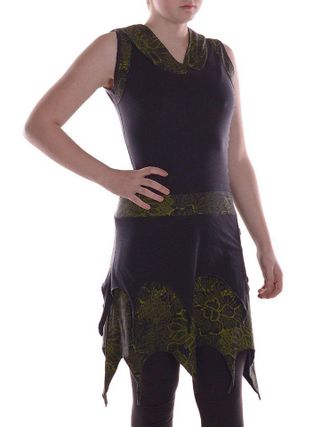 vishes Sommerkleid Damen Kleid Baumwolle Blumen-Muster Asymmetrisch mit Kapuze Alternative Bekleidung, Ethno, Hippie, Retro Style