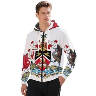 Generic Sweat À Capuche avec Fermeture Éclair Intégrale Et Homme Trinité-Et-Tobago Emblème National Coupe Ample Confortable Manches Longues Poches Facile À En