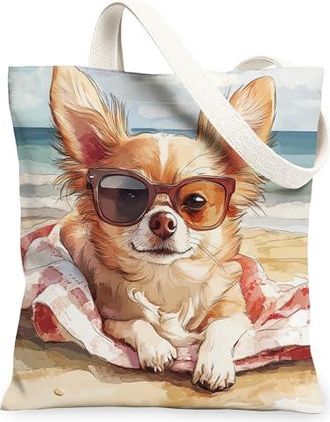 Generic Sac fourre-tout d&eacute;t&eacute; en toile pour le shopping, 33 x 38,1 cm, sac d&eacute;picerie r&eacute;utilisable pour femme, motif animal de compagnie esth&eacute;tique, d&eacute;coration 