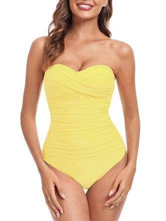 Relleciga Damen-Badeanzug, tr&auml;gerlos, einteilig, zitronengelb, Large