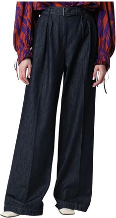 Dries Van Noten Femme, Pantalons, Bleu, Taille: 38 FR Pantalon Ceintur&eacute; &agrave; Plis Irr&eacute;guliers