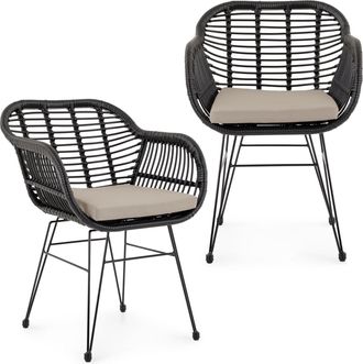 IDIMEX Gartenstühle Paramo im 2er Set aus Polyrattan, schwarz/beige - moderner Esszimmerstuhl in Rattan Optik, Küchenstuhl mit Sitzkissen, Korbstuhl mit robu