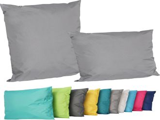 JACK 2er Set Outdoor Lounge Kissen Set 45x45cm + 30x50cm Dekokissen Inkl. Füllung Wasserfest Sitzkissen Garten Lotus Effekt, Farbe:Grau