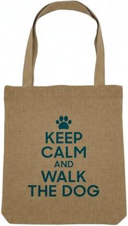 Fabulous Sac Shopping Tote Bag Aspect Lin - Keep Calm and Walk the Dog Parodie Chien Animaux - Sac de Courses Toile Epaisse 360g Beige Naturel Cabas Port&eacute; Epau