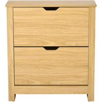 HOMCOM Meuble chaussure entr&eacute;e, armoire &agrave; chaussures meuble dentr&eacute;e et couloir - 2 portes abattantes 2 compartiments-Bois naturel