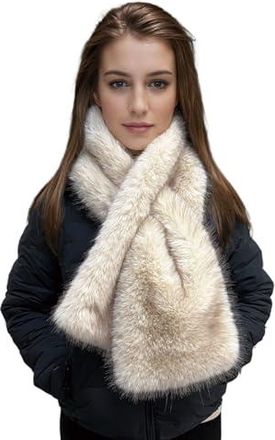 Lina & Lily Grand &Eacute;charpe R&eacute;versible Hiver Femme en Fausse Fourrure Cuir de Mouton (Beige)