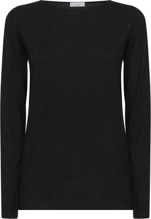 Brunello Cucinelli Femme, Pulls, Noir, Taille: 42 FR Pull Col Bateau en Cachemire et Soie