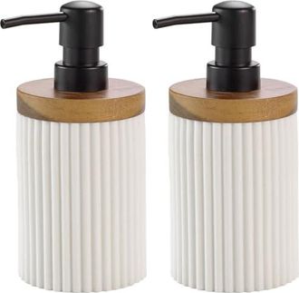 Douceur d'Int&eacute;rieur Niagara Seifenspender (Durchmesser 8 x 17 cm), Wei&szlig;, Polyresin und Akazie (Packung mit 2)