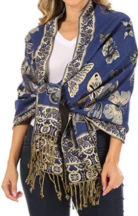 Sakkas 16126 - Liua long large Tissé Conception modelée Multicolore Pashmina Shawl/Scarf - Bleu Royal - OS