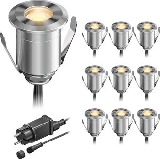LEDs Com LED Boden-Einbauleuchte BINO für außen, IP67, 32mm Ø, warmweiß, 10er Set