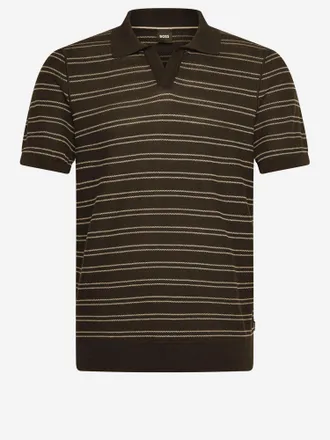 HUGO BOSS Mens Polo Shirt Striped Cotton-Blend Dark Brown T-shirts And Polos