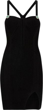 Roberto Cavalli Geripptes Strick Minikleid mit Edelsteinverzierungen - - Dresses - Damen - Schwarzk - XL