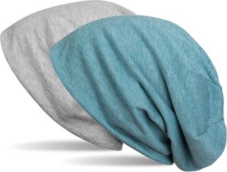 styleBREAKER Beanie Wendem&uuml;tze in Unifarben, Slouch M&uuml;tze, leicht und weich, Longbeanie, Unisex 04024115, Farbe:Grau meliert/Blau meliert