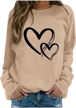 Generic Sweat &agrave; capuche d&eacute;contract&eacute; &agrave; col rond imprim&eacute; pour la Saint-Valentin 2026, kaki, S