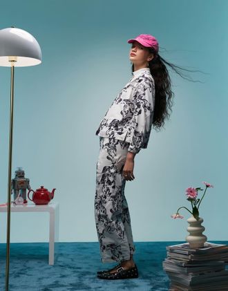 Bimba & Lola Pantalon ample densemble &agrave; imprim&eacute; l&eacute;vriers-Gris