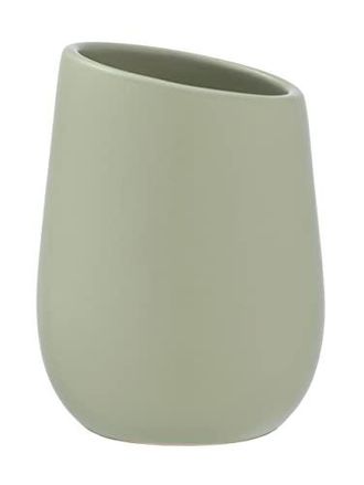 WENKO Gobelet Badi Vert Pale céramique - Porte-Brosse à Dents pour la Brosse à Dents et la pâte Dentifrice, Céramique, 8 x 11 x 8 cm, Vert