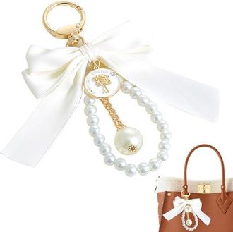 Generico Porte-cl&eacute;s avec noeud : accessoire &eacute;l&eacute;gant en perles, &eacute;l&eacute;gant pour sac | Charmant pendentif avec cha&icirc;ne de perles brillantes, accessoire d&eacute;coratif pou