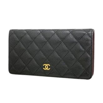 Chanel Portefeuille long pr&eacute;-poss&eacute;d&eacute; (bi-pli) - Femme - Pre-owned - Noir - Taille: ONE Size