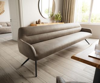 DELIFE Esszimmerbank Taya-Flex 300 cm Mikrofaser Taupe Vintage Kreuzgestell kantig Schwarz Taschenfederkern, B&auml;nke